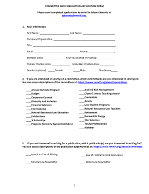Fillable Online 1 COMMITTEE AND PUBLICATION APPLICATION FORM ... Fax ...