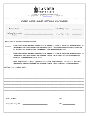 Fillable Online student code of conduct: due process selection form Fax ...