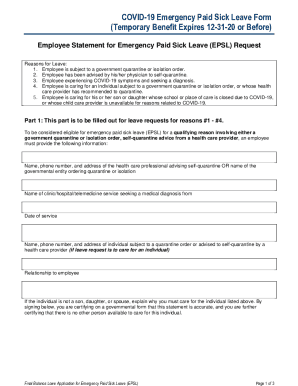 Fillable Online COVID-19 Emergency Paid Sick Leave Form (Temporary ...