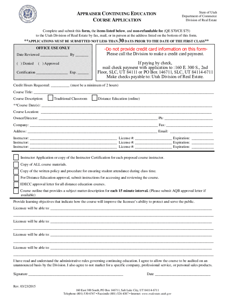 Fillable Online realestate utah appraiser temporary practice application - Utah Division of Real ...