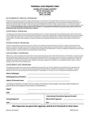 Fillable Online PERSONAL LEAVE REQUEST FORM After Supervisor has given ... Fax Email Print ...