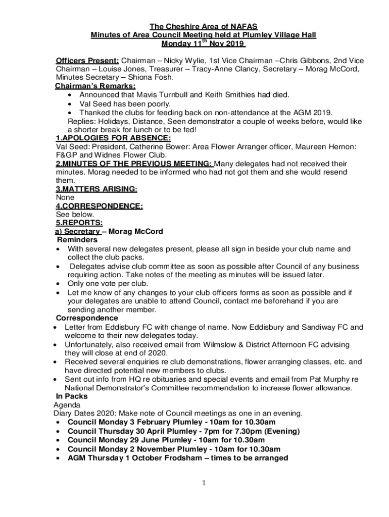 Fillable Online Officers Present: Chairman Nicky Wylie, 1st Vice Chairman Chris Gibbons, 2nd ...