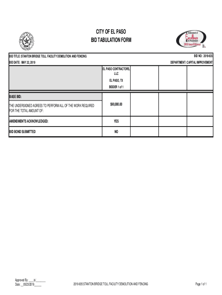 Fillable Online BID TITLE: STANTON BRIDGE TOLL FACILITY DEMOLITION AND ...