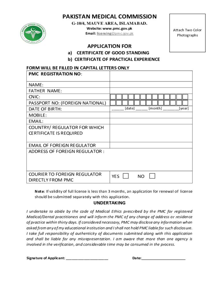 Fillable Online Pmc Good Standing Certificate - Fill Online, Printable ...