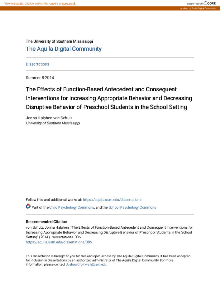 Fillable Online The Effects of Function-Based Antecedent and Consequent Interventions for ...