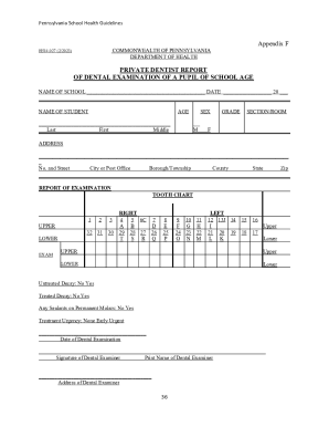 Fillable Online PA DOH School Dental Health Record - Private Dental ...