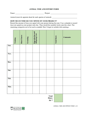 Fillable Online extension umaine Animal Time and Effort Form Fax Email ...