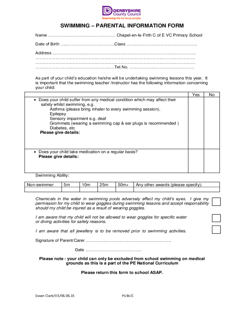 Fillable Online Swim Lessons Registration Form Template Fax Email Print ...
