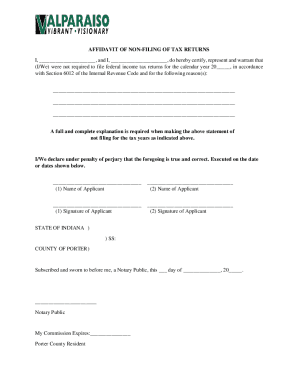 Fillable Online AFFIDAVIT OF NON-FILING OF TAX RETURNS I, , and I, , do ...