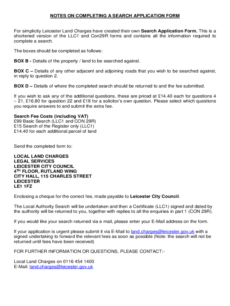 Fillable Online Leicester City Council Local Land ChargesSearch ...