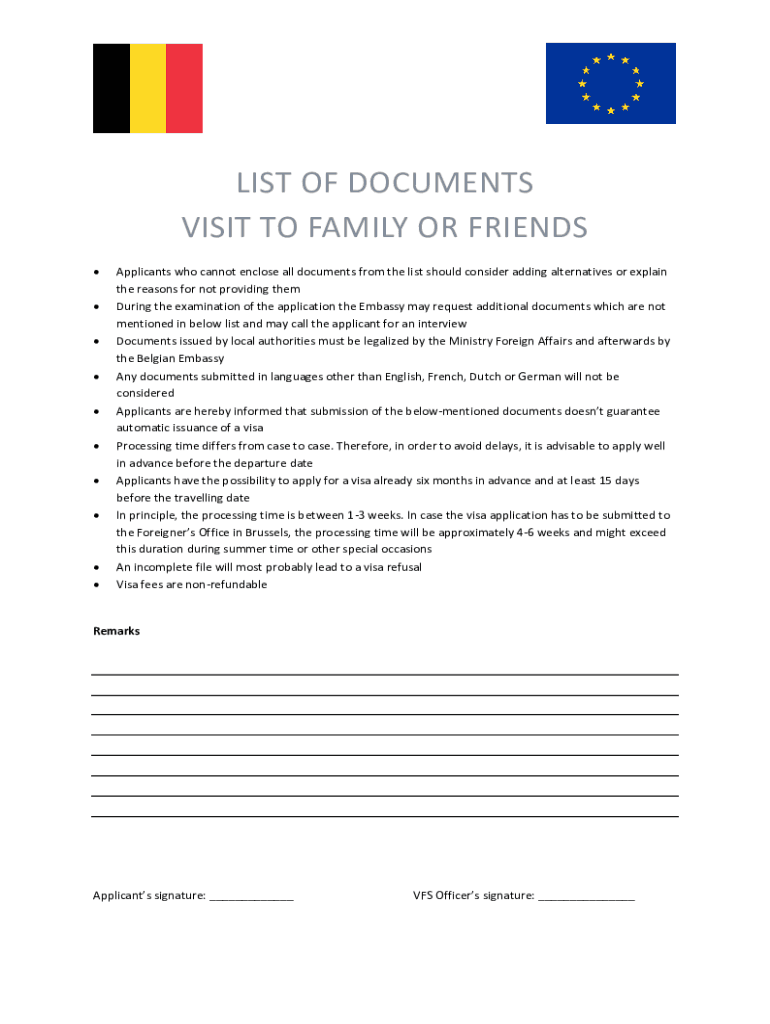 Fillable Online LIST OF DOCUMENTS VISIT TO FAMILY OR FRIENDS Fax Email Print - pdfFiller