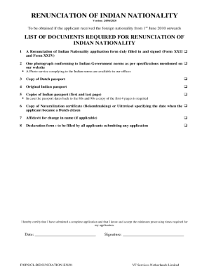 Fillable Online Surrender of Indian Passport & Renunciation of ...