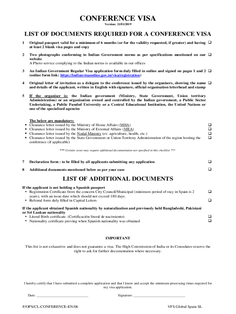 Fillable Online Checklist for visa application Business and conference ...