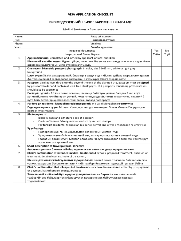 Fillable Online VISA APPLICATION CHECKLIST... Fax Email Print - pdfFiller