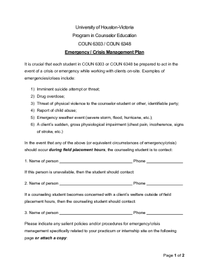 Fillable Online Emergency - Crisis Management Plan Fax Email Print ...