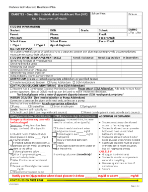 Fillable Online Individualized Health Plan: Diabetes in School Sehng ...