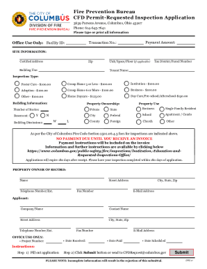 Fillable Online Fire Prevention Bureau CFD Permit-Requested Inspection ...