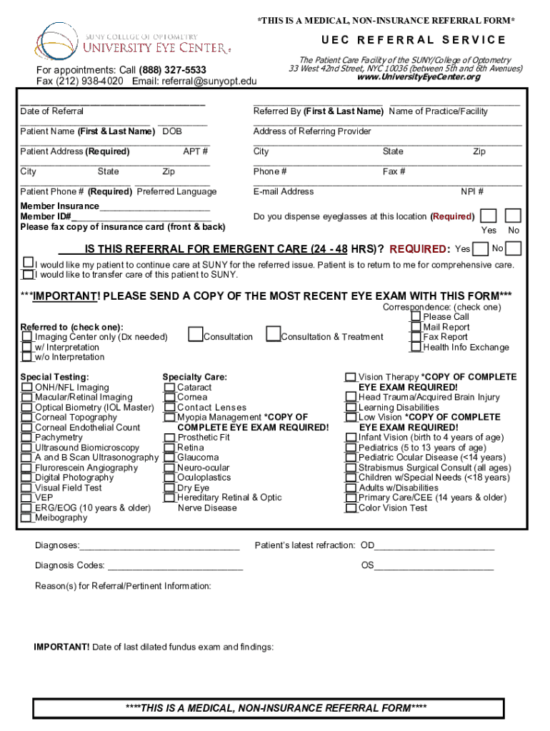 Fillable Online Suny Optometry Referral - Fill and Sign Printable ...