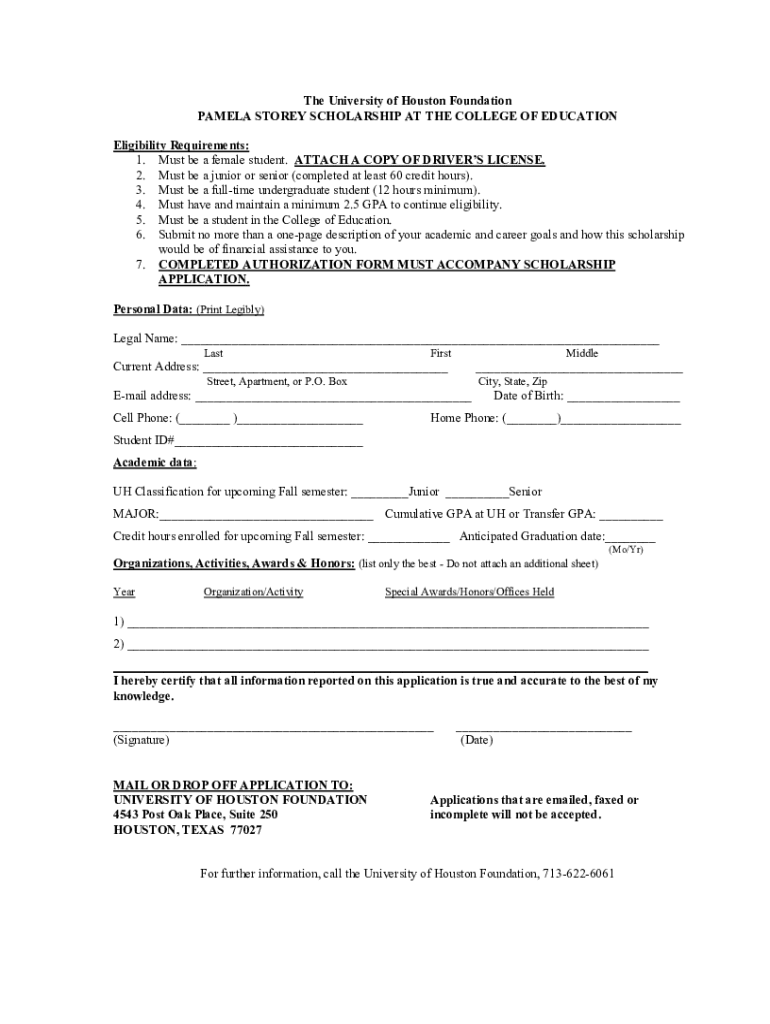 Fillable Online The University of Houston Foundation PAMELA STOREY ... Fax Email Print - pdfFiller