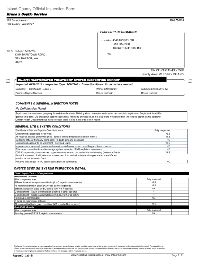 Fillable Online Onsite Sewage (Septic) Systems Maintenance, Inspection ...