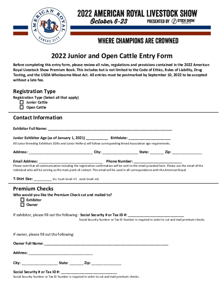 Fillable Online 2022 Junior and Open Cattle Entry Form Fax Email Print - pdfFiller