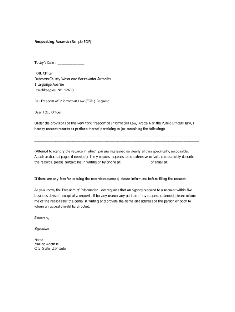 Fillable Online File a Freedom of Information Law (FOIL) request Fax ...