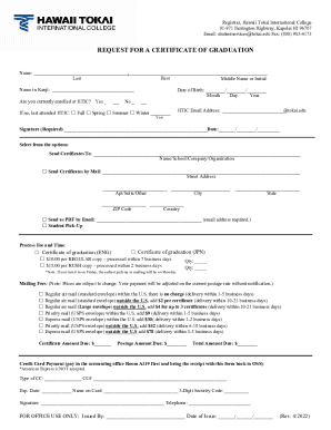 Fillable Online REQUEST FOR A CERTIFICATE OF GRADUATION Fax Email Print ...