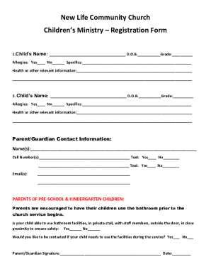 Fillable Online New Life Community Church Children's Ministry ...