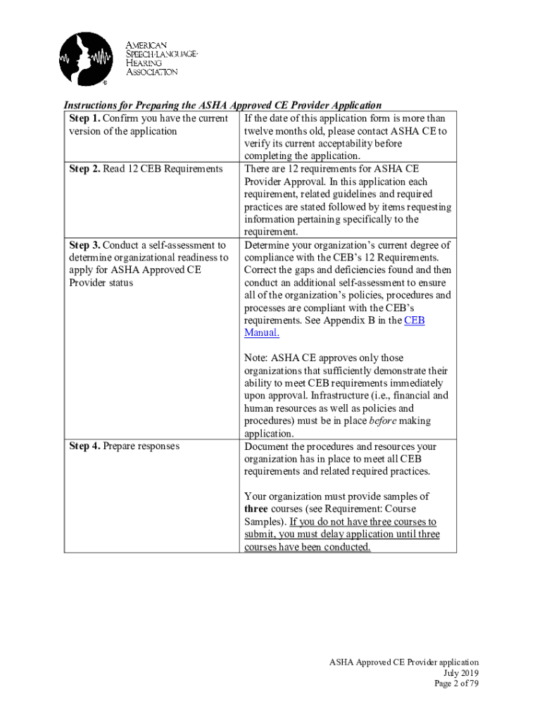 Fillable Online Application for ASHA CE Provider Approval Fax Email ...