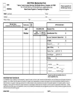 Fillable Online Self Partner POOL 2023 POOL Membership Form Fax Email ...