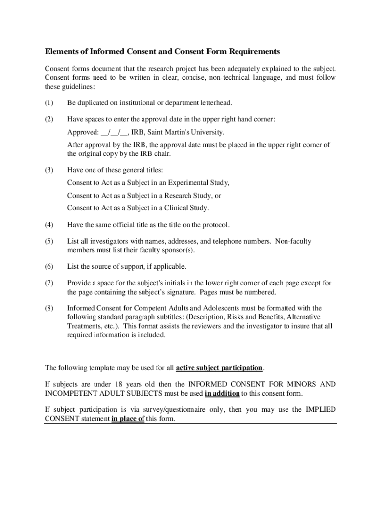 Fillable Online Elements of Informed Consent and Consent Form Requirements Fax Email Print ...