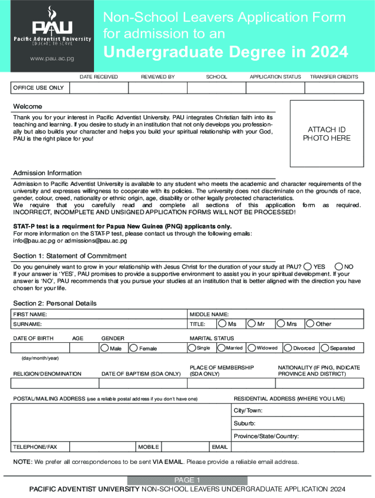 Fillable Online Non-School Leavers Application Form for admission to an ...