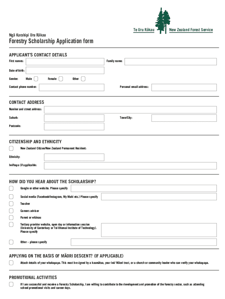 Fillable Online Ng Karahipi Uru RkauForestry Scholarships application ...