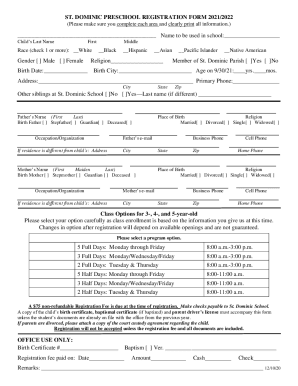 Fillable Online Preschool Registration Form - Fill Online, Printable ...