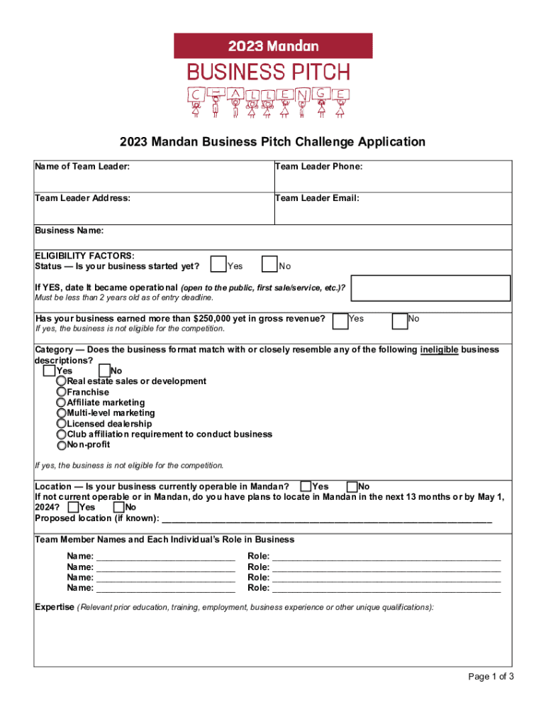 Fillable Online Finalists selected for Mandan Business Pitch Challenge Fax Email Print - pdfFiller