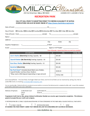 Fillable Online Park Permit Form - Milaca, MN Fax Email Print - pdfFiller