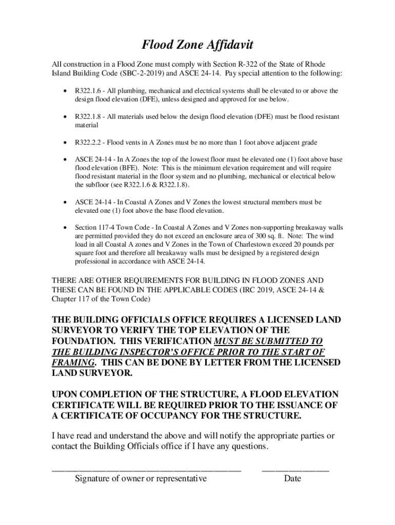 Fillable Online Flood Zone Affidavit - Charlestown, RI Fax Email Print ...
