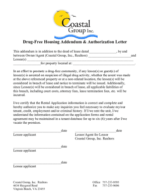 Fillable Online Drug-Free Housing Addendum & Authorization Letter Fax ...