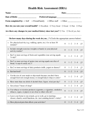 Fillable Online FX039Health Risk Assessment Form (HRA Survey) ... Fax ...