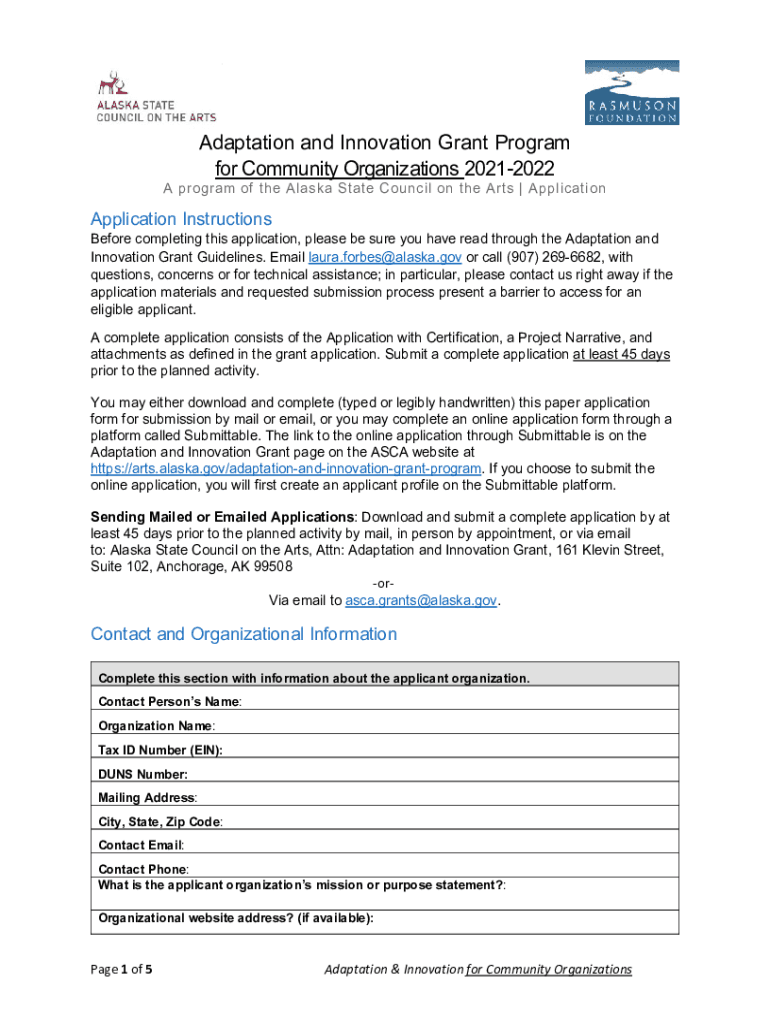 Fillable Online Adaptation and Innovation Grant Program for Community ...