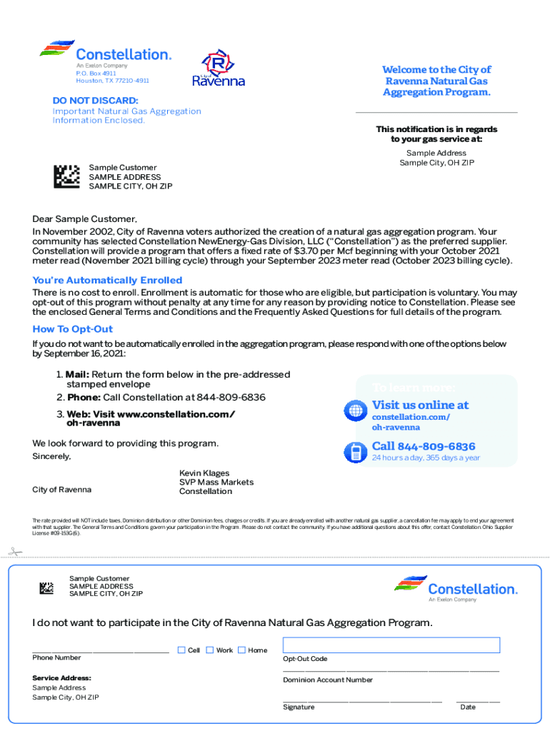 Fillable Online About the City of Ravenna Gas Aggregation Program Fax ...