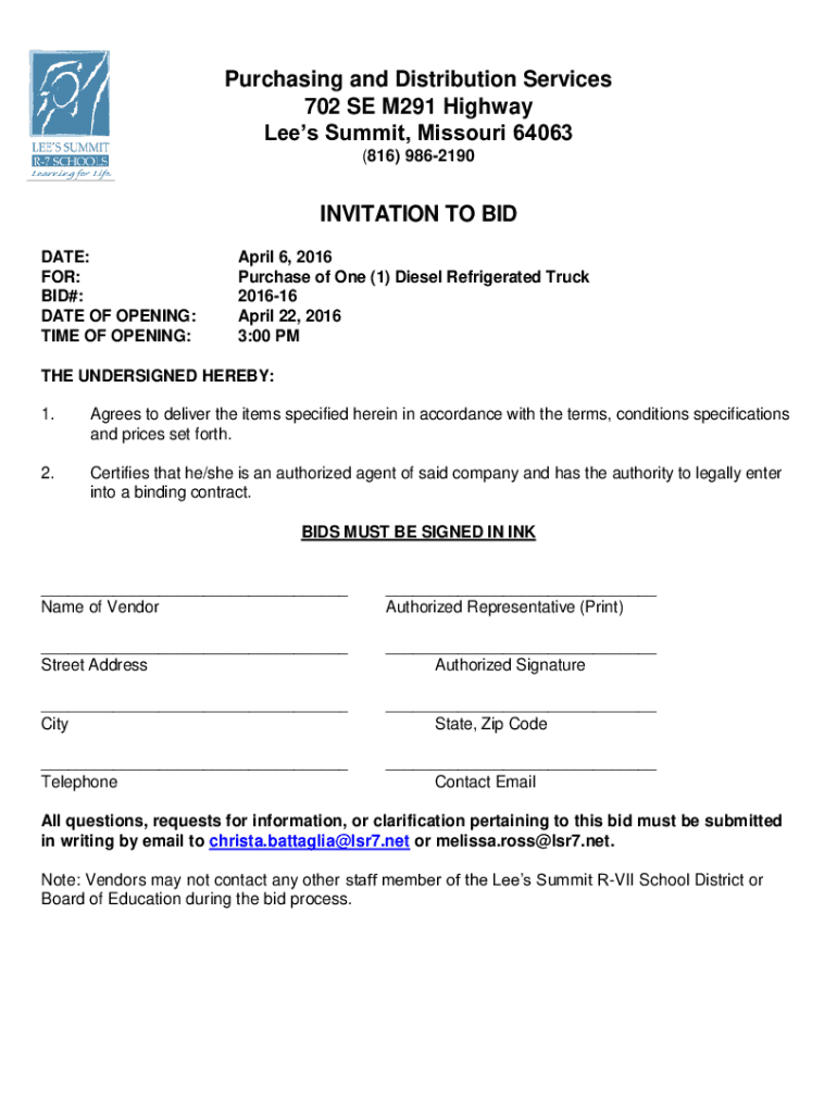 Fillable Online pds lsr7 INVITATION TO BID - Purchasing and ...