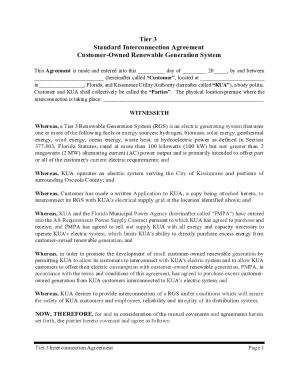 Fillable Online Standard Interconnection Agreement for Tier 3 Renewable ... Fax Email Print ...