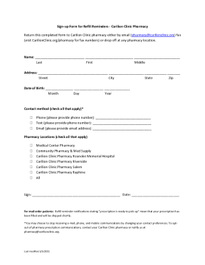 Fillable Online Sign-up Form for Refill Reminders Fax Email Print ...