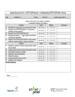 Fillable Online Quality Assurance Form: START NOW Session 1 Fax Email ...