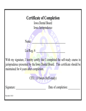 Fillable Online dentalboard iowa Jurisprudence CE Certificate of ...