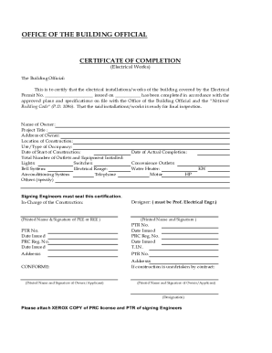 Fillable Online Certificate of Completion - Electrical1 Fax Email Print ...