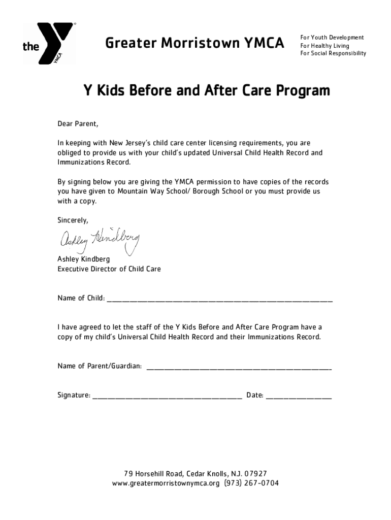 Fillable Online Y Kids Before and After Care Program Greater Morristown YMCA ... Fax Email Print ...
