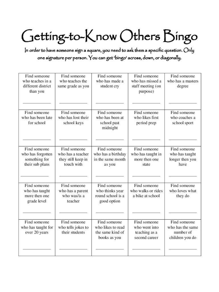 Fillable Online Get to Know You Bingo FREE PDF: Ice Breaker Human ...