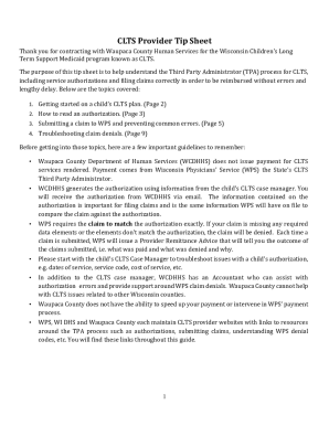 Fillable Online CLTS Provider Tip Sheet - Waupaca County Fax Email Print - pdfFiller